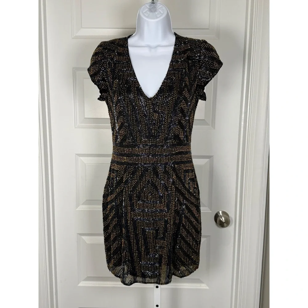 Parker | Dresses | Parker Black Serena Hand Beaded Silk Mini Dress Xs ...